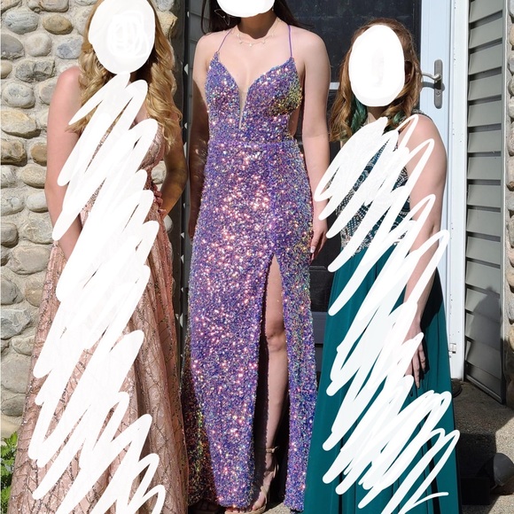 Cinderella | Dresses | Purple Gold Sequin Prom Dress Body Con Flare ...